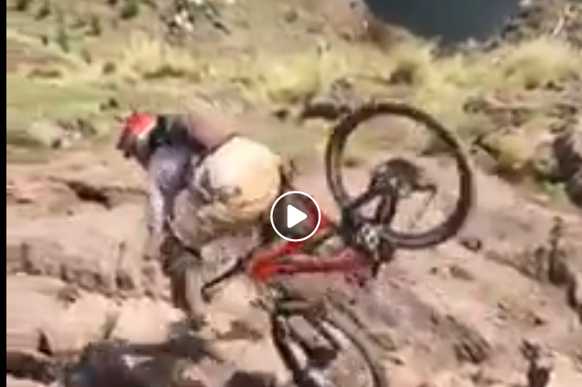Watch as mountain biker goes over the bars and then loses his bike down ...