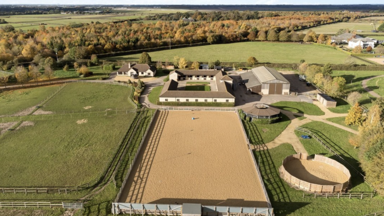 A horsey haven: plenty of stables, an arena, lunge pen, horsewalker ...