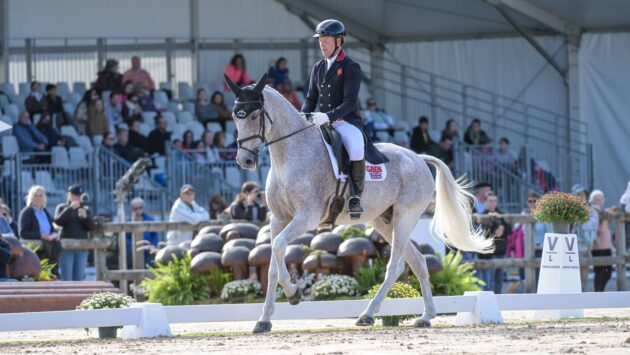 Oliver Townend on podium after Pau Horse Trials dressage