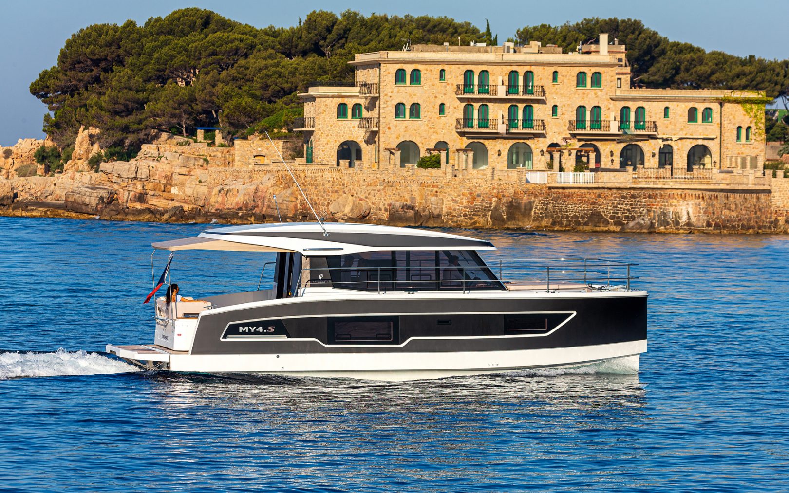 Nazareth Aquadomus flybridge houseboat is an intriguing crossover