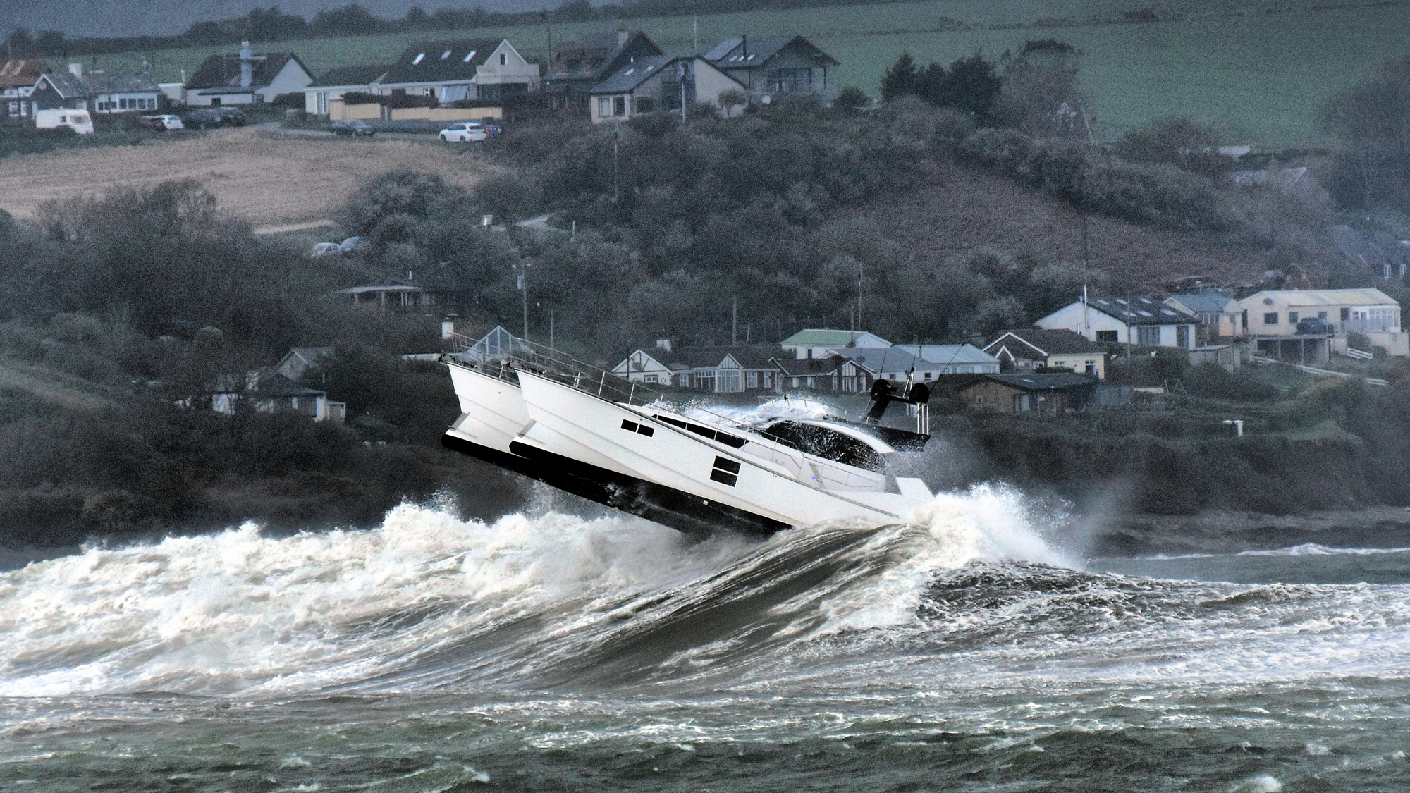 Incredible footage of a motor yacht taking on storm conditions