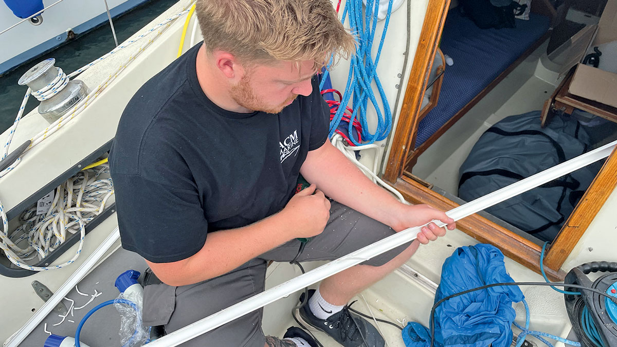 Securing mast cable on our Maxi 84 - Practical Boat Owner