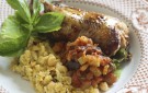 Partridge stuffed with aubergine, basil and pine nuts