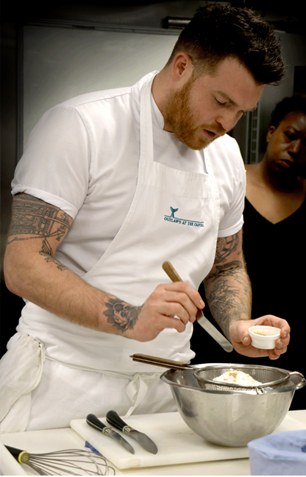 Chef Tom Brown Sieving Pancake Ingredients - Decanter