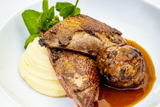 Eating grouse - a recipe for roast grouse with a black pudding faggot